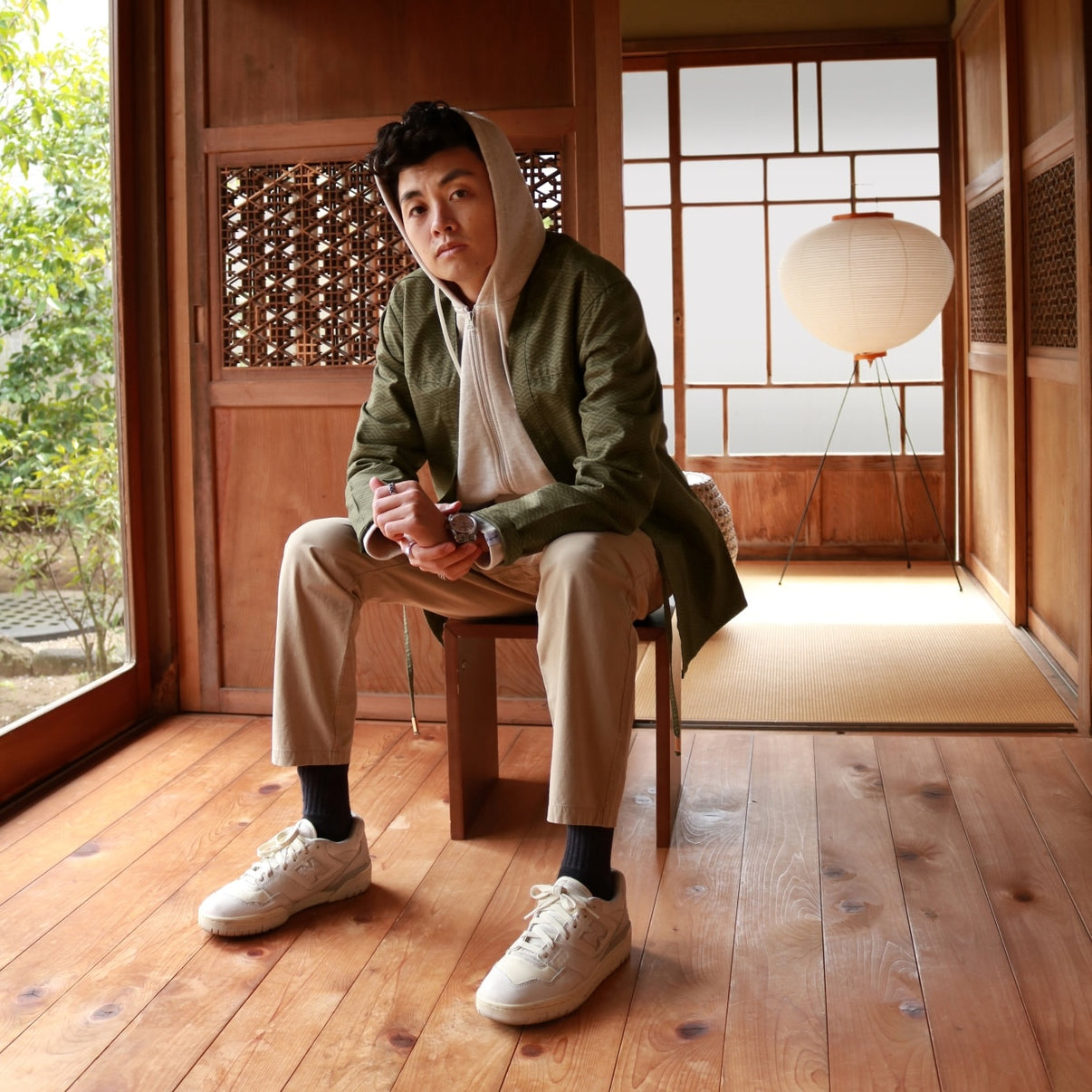 Noragi Jacket - Army Green Wave | AKASHI-KAMA Kimono Shirt