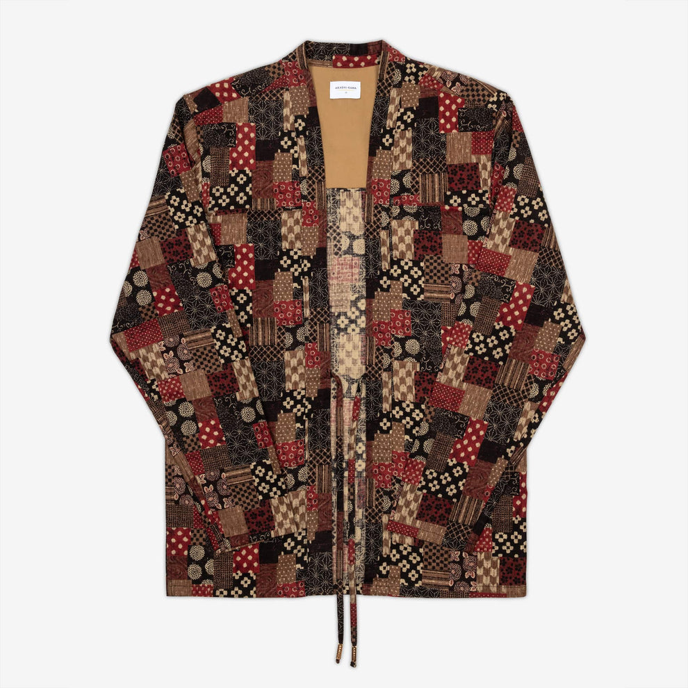 Noragi Jacket - Red Boro Print | AKASHI KAMA Japanese Patchwork Jacket ...